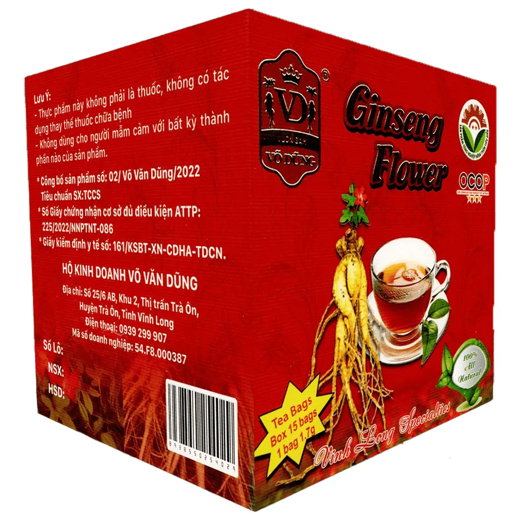 Trà hoa nhân sâm Võ Dũng hộp nhỏ (1,7g x 15 túi) - Trà Hoa Sâm Võ Dũng